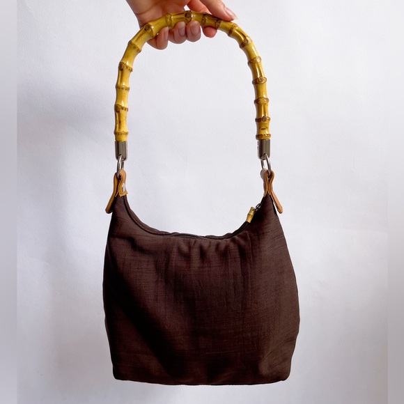 Avon | Bags | Vintage Brown Fabric Bamboo Top Handle Shoulder Bag Y2k ...